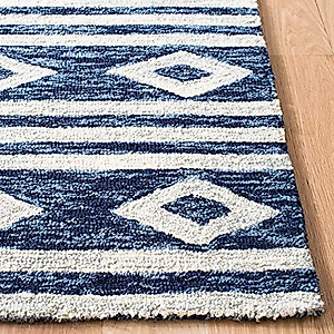 SAFAVIEH Micro-Loop Collection 2' x 3' Navy/Ivory MLP153N Handmade Moroccan Tribal Premium Wool Accent Rug