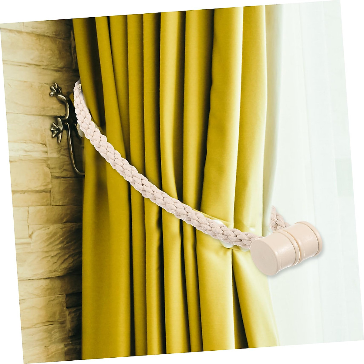 SOLUSTRE Magnetic Tiebacks for Drapes 2 Pack Easy Install No Drilling Needed Cotton Rope Weave Decorative Functional Suitable for Home Office Decor