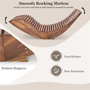 Nightcore Rocking Outdoor Lounger Chair with Slatted Design, Acacia Wood Outdoor Lounger with High Back, Outdoor Wooden Sun Lounger for Backyard, Sunbathing, Garden (2)