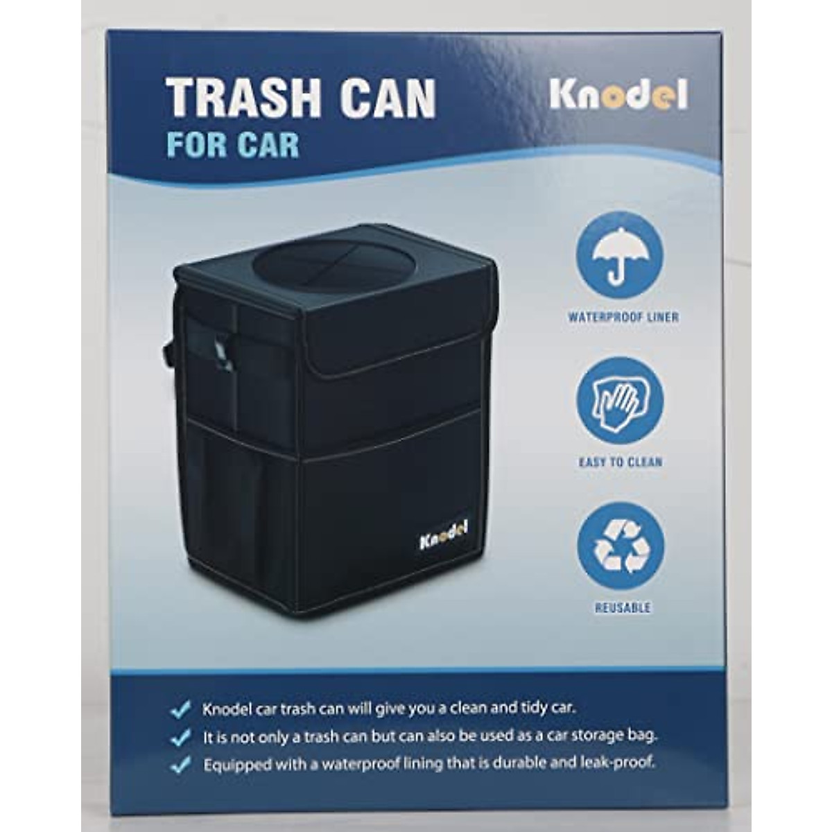 KNODEL Car Trash Can, Waterproof Garbage Can/Bag with Lid, 600D Leak-Proof Trash Bin, Car Trash Hanging (Medium, Black)
