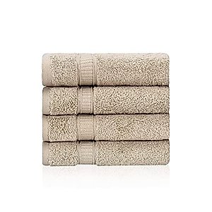 La Hammam 4 Pack 16” × 28” Turkish Cotton Hand Towels for Bathroom, Face, Hotel, Gym, & Spa | Extra Soft Feel Fingertip, Quick Dry and Highly Absorbent Luxury Premium Quality Towel Set - Beige