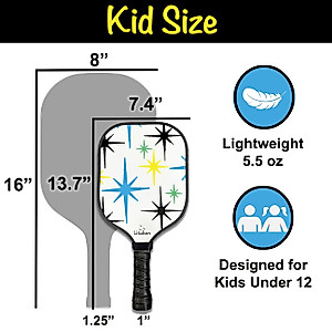 Litakon Premium Youth Pickleball Paddle Set, 2 Fiberglass Kids Paddles with Honeycomb Core, Bundle of Lightweight Fiberglass Rackets for Kids Age 4-12, Backpack, 4 Balls, 2 Kids Rackets