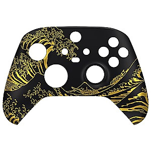 eXtremeRate The Great Golden Wave Off Kanagawa - Black Housing Shell for Xbox Series X & S Controller Model 1914, Custom Replacement Cover Faceplate for Xbox Core Controller - Controller NOT Included
