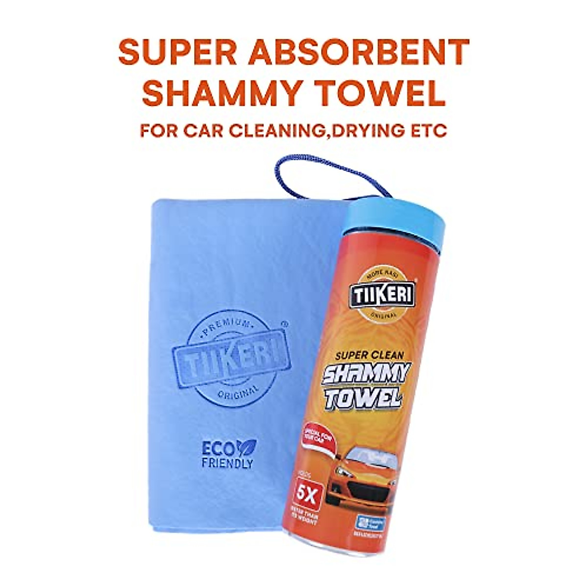 TIIKERI Super Absorbent Shammy Towel for Cars Drying - Blue,Multi-Use Chamois Cloth for Cars Boat Sports Furniture etc-Black, 26"x17" 2 PKS Scratch-Free Chamois Towels
