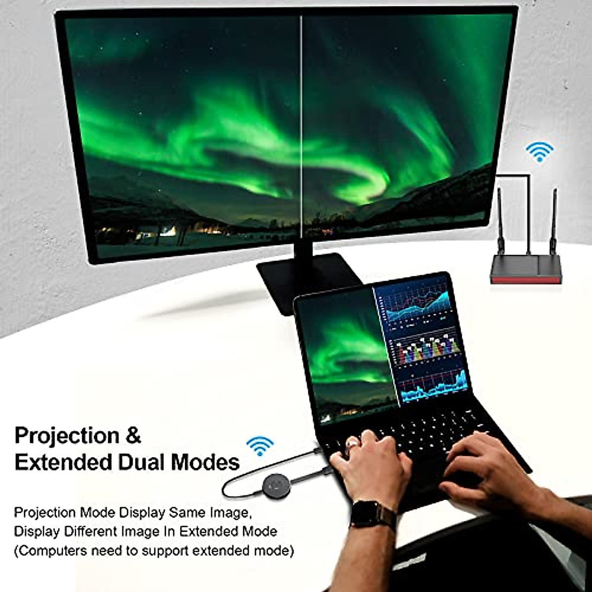 Wireless HDMI Transmitter and Receiver, Ultra HD HDMI Adapter Extender Converter Kit,Plug & Play Streaming Media Player Video Audio for Office Conferences,Home Theater,Seminars,Education