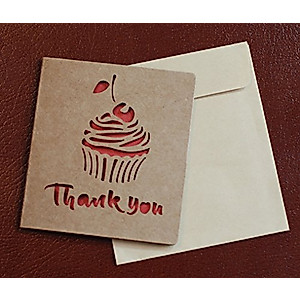 NEW! Unique Cut-out Design 25 Pack Thank You Cards Bulk Box Set- Includes 25 Brown Craft Cards and Matching Envelopes (Cupcake)