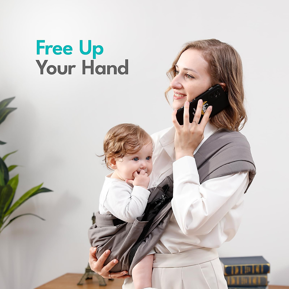 HOMEAL Baby Sling Carrier - Newborn to Toddler, Adjustable Hand-Free Sling for 7-40 lbs, Grey