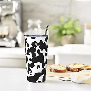 Yaxongx 20oz Tumbler Cow Skin Pattern Double Wall Vacuum Insulated Coffee Mug with Lid and Metal Straw Brush Reusable Stainless Steel Water Bottle Travel Cup Gifts for Car Ice Drinks Hot Beverage