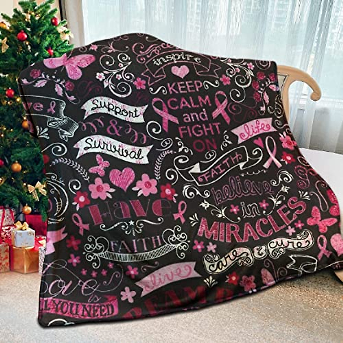 Blanket Breast Cancer Awareness Hopes Throw Blanket Ultra Soft Velvet Blanket Lightweight Bed Blanket Quilt Durable Home Decor Fleece Blanket Sofa Luxurious for Men Women Kids Blanket 50x60in
