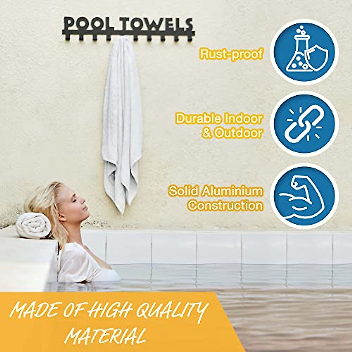 Star Splash Pool Towel Rack – Outdoor Towel Rack Holder & Swimming Pool Accessories, Pool Towel Hanger, Towel Drying Rack Pool Decor, Rust Proof Pool Signs and Decor Outdoor & Inside with 10 Hooks
