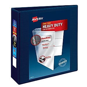 Avery Heavy-Duty View 3 Ring Binder, 3" One Touch EZD Rings, 3.5" Spine, 1 Navy Blue Binder (79803)