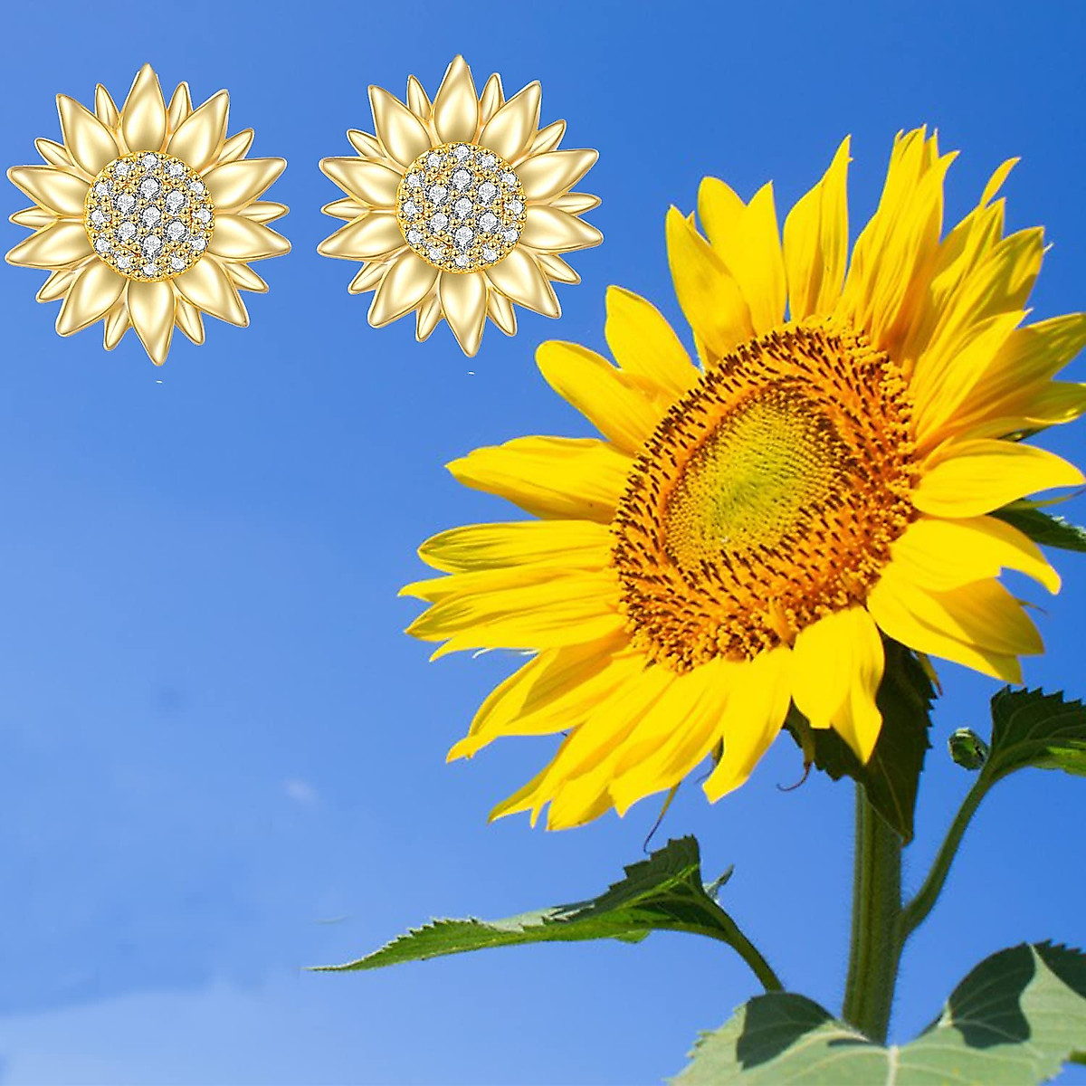 KECHO 14k Gold Sunflower Earrings for Women, Gold Flower Stud Earrings Jewelry Gifts for Her (Sunflower Earrings)