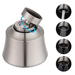 iFealClear Sink Faucet Aerator, Big Angle Swivel Faucet Sprayer Head, 360 Degree Kitchen Sink Faucet with 4 Spray Modes, Female and Male Thread Adapter Included, Brushed Nickel