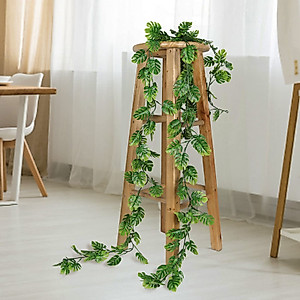 RECUTMS 4Pcs Artificial Monstera Leaves Vines, 5.9FT Fake Hanging Plant Ivy Faux Tropical Palm Leaf Greenery Garland for Garden Porch Patio Jungle Luau Beach Birthday Party Indoor Outdoor Spring Décor