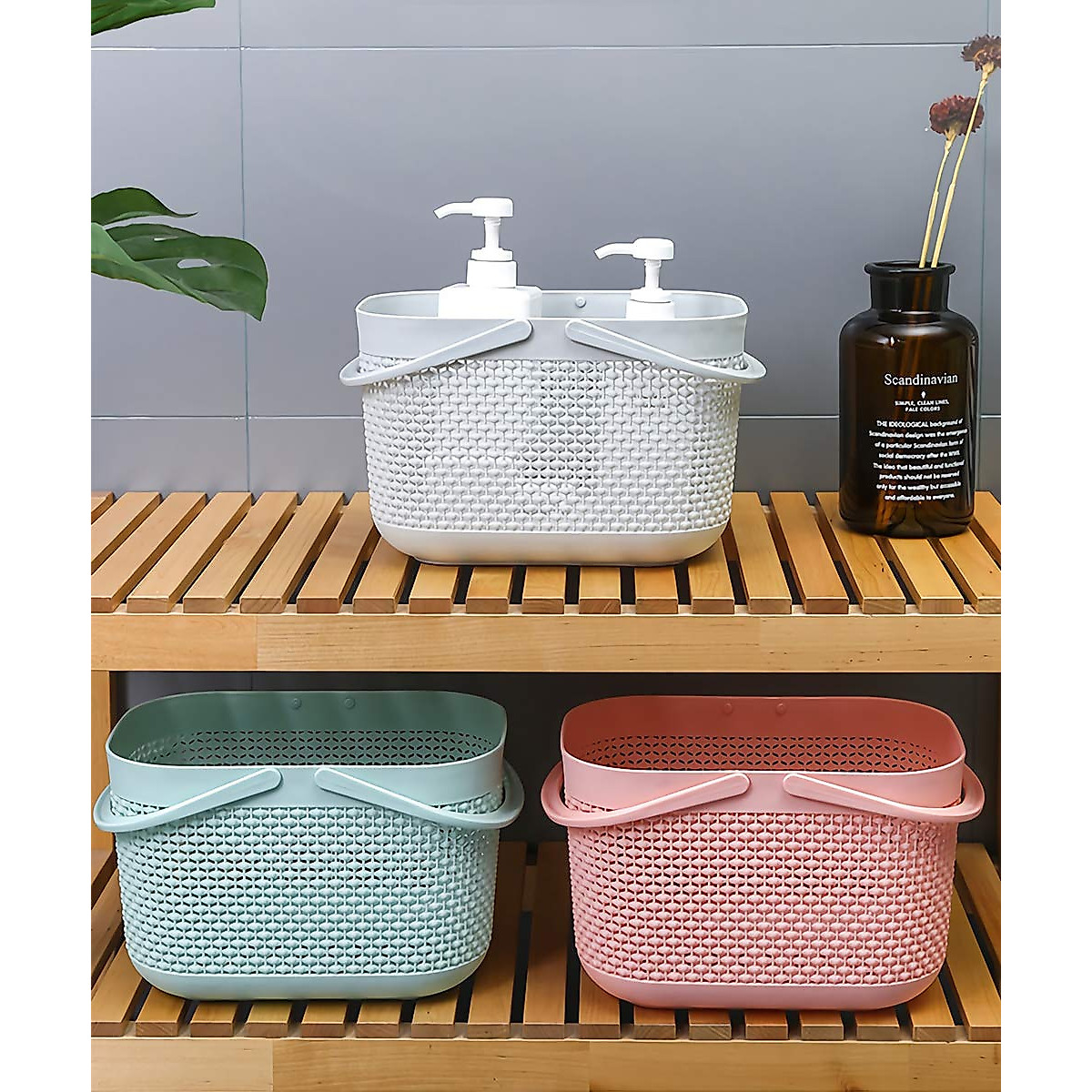 UUJOLY Plastic Organizer Storage Baskets with Handles, Shower Caddy Bins Organizer for Bathroom and kitchen (Blue)