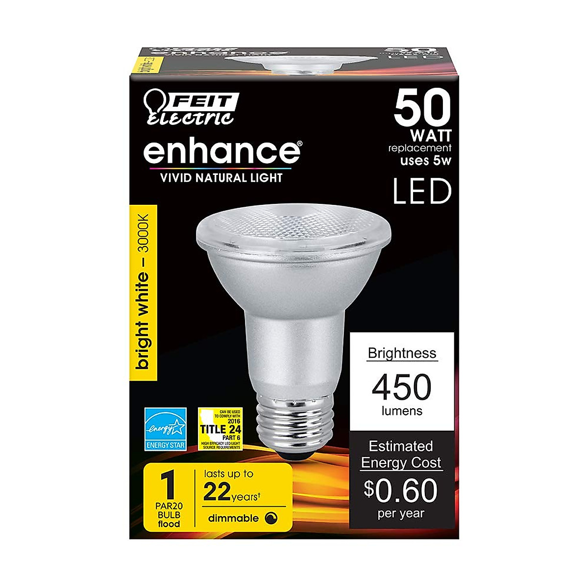 Feit Electric PAR20 LED Bulbs, 50W Equivalent, Dimmable Spotlight Bulbs, 3000k Bright White, E26 Base, 90 CRI, 450 Lumen, 22-Year Lifetime, PAR20 Flood Light Bulbs, Damp Rated, PAR20DM/930CA/4, 4 Pack