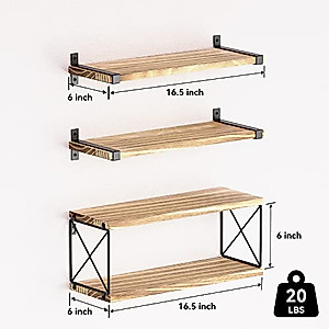 WOPITUES Floating Shelves Wall Mounted, Wood Bathroom Shelves with Extra Storage Shelf, Rustic Wall Shelves for Bathroom, Bedroom, Kitchen, Living Room, Plants - Light Brown