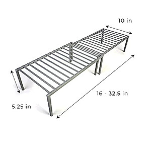 Smart Design Premium Extendable Storage Shelf – Lengthen from 16 to 32.5 in, Charcoal Gray – Steel Pantry Organizer with Rust-Resistant Finish and Non-Slip Feet for Easy Home Organization and Storage