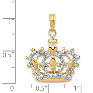 IceCarats 14K Yellow Gold Royal Princess Crown Necklace Charm Pendant 27mm x 20mm Only
