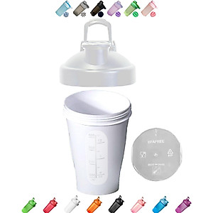 Protein Shaker Bottle w. Classic Loop Top & Stainless Whisk Ball-Protein Shaker Bottle Leak Proof Class Portable Gym Shaker Water Bottle w. Measurement Line BPA Free Plastic Sports Mixer-(16 oz,White)