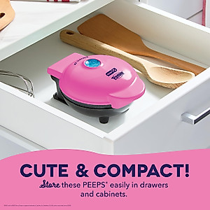 PEEPS x Dash Bunny Mini Waffle Maker for Individual Waffles, Hash Browns, Keto Chaffles with Easy to Clean, Non-Stick Surfaces, 4 Inch - Pink