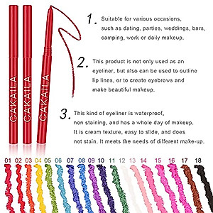 evpct 18 Colors Colored Retractable Matte Gel Eyeliners Eye liners Pencils Pen Set Multicolor for women, Red White Blue Silver Purple Pink Rainbow Waterproof Colorful Eyeliner Liner Color Pencil Set