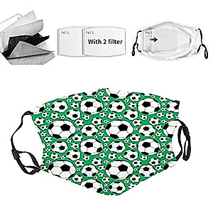 SARNFANS Soccer Fashion Face mask,Footballs Pattern from Europe,Reusable Face Mask Balaclava Washable Outdoor Nose Mouth Cover for Men Women,Green Black White