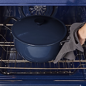 Mason Craft & More Cast Iron Lite-Enameled Pre Seasoned Non-Stick Induction Oven Safe Ultra Durable, 8 Quart Enameled Cast Iron Lite Dutch Oven (Cobalt Blue)