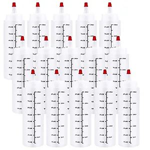 Haawooky 15 Pack 8oz Plastic Scale Squeeze Bottle,Clear Condiment Squeeze Bottles,Squirt Bottles with Red Tip Cap for Ketchup,BBQ,Sauces,Art and Crafts
