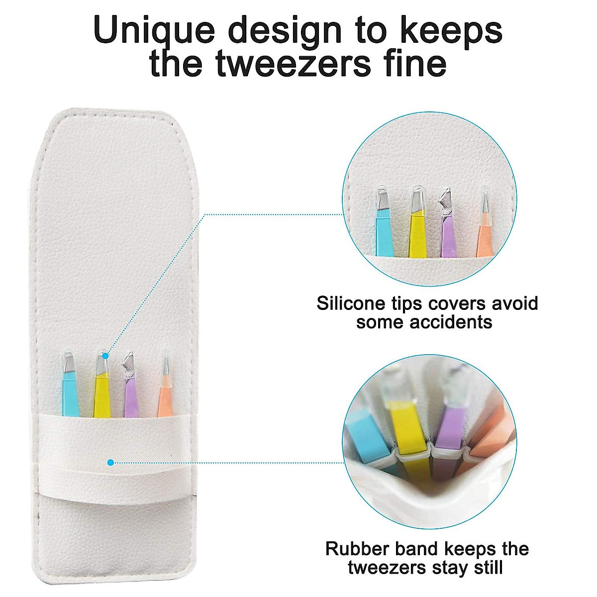 Tweezers Set ，Stainless Steel Plucking Precision Tweezers Set for Ingrown Hair Remove and Lash Extension, Plucking Tweezers with Leather Case for Ladies Gifts (6-Piece)