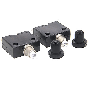 ZOOKOTO 2PCS 30A DC50V AC125-250V Push Button Reset Circuit Breakers with Quick Connect Terminals and Waterproof Button Black Cap
