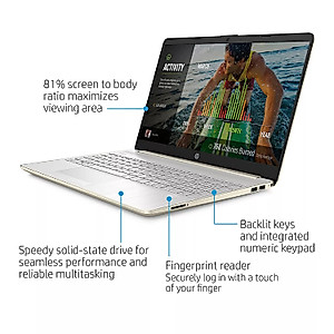 2022 HP 15.6" FHD Laptop PC Intel 11th 4-Core i5-1135G7 8GB DDR4 RAM 256GB NVMe SSD Intel Iris Xe Graphics Webcam HDMI WiFi AC RJ45 BT USB-C Backlit Keyboard Gold Windows 10 Pro w/RE Accessories