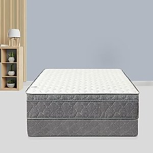 Nutan 10 Inch Foam Encased Mattress with Eurotop and 8 Inch Box Spring Bed Set, Comfy, and Soft Plush Mattresses Provide Soothing Sleep, Complete Body Support, and Pressure Relief, Twin