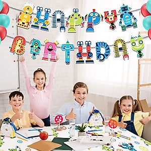 Robot Birthday Party Banner Robots Happy Birthday Banner Cartoon Birthday Sign Baby Shower Photo Props Kids Robot Birthday Party Supplies and Decorations