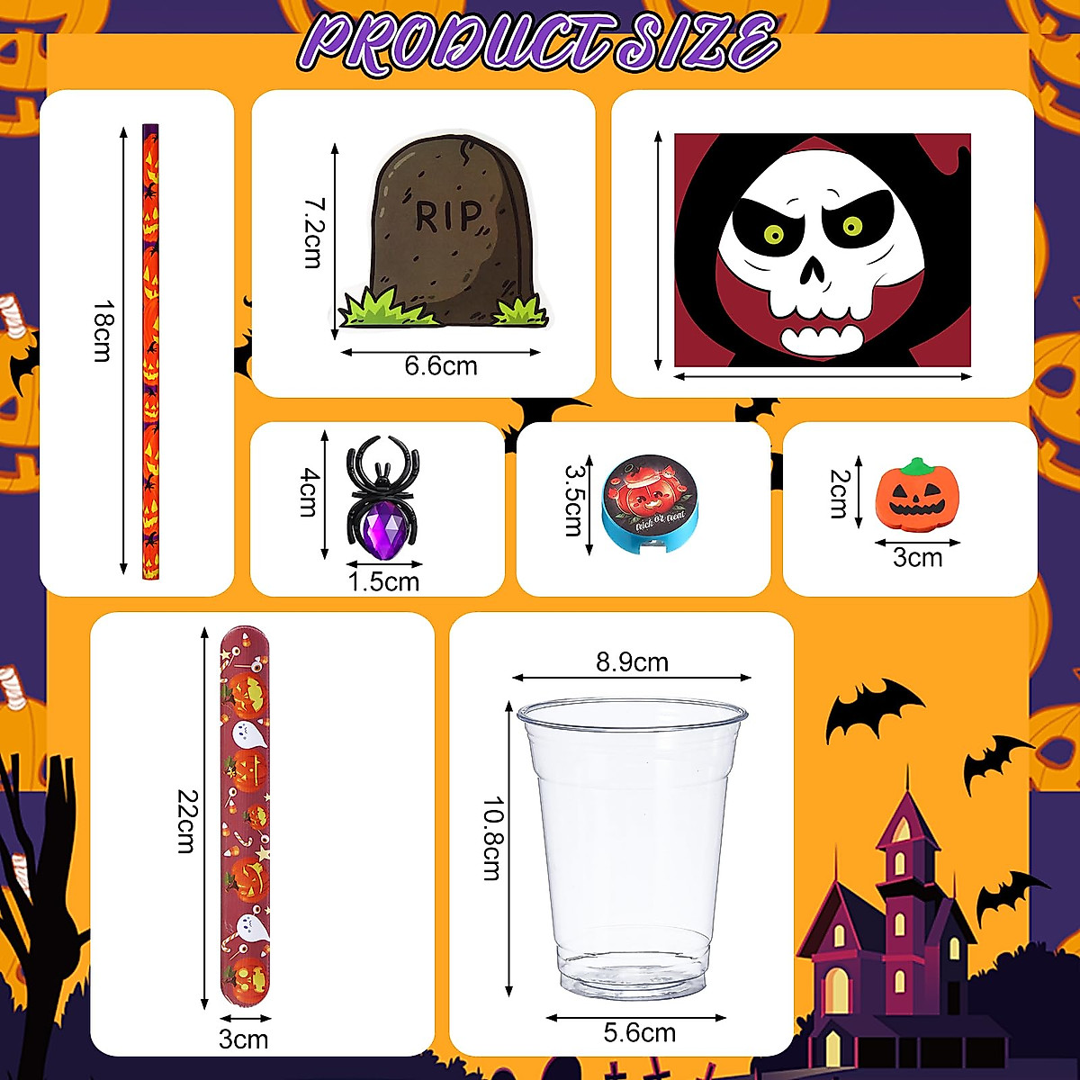 Tioncy 218 Pcs Halloween Trick or Treat Party Favors Halloween Stationery Set Trick or Treat Gifts Bulk with Cups Halloween Goody Bag Fillers for Halloween Party Prizes Trick or Treat Party Supplies