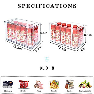 Mano Stackable Drawers Fridge Organizer Bins with Pull-out Double Handle, Clear Drawer Food Container Set Divided Refrigerator Storage Box Plastic Produce Saver for Pantry, Kitchen, Cabinet