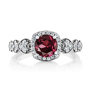 Gem Stone King 925 Sterling Silver Red Rhodolite Garnet Ring For Women (1.32 Cttw, Gemstone Birthstone, Available In Size 5, 6, 7, 8, 9)