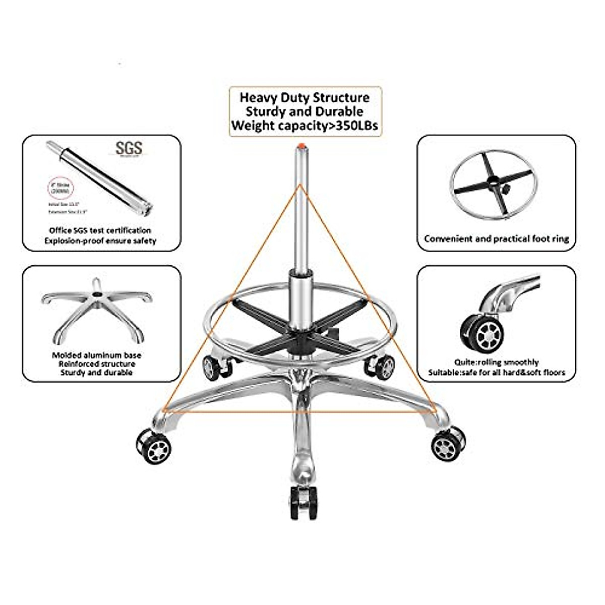 Hydraulic Rolling Stool Desk Chair Drafting Adjustable with Backrest Heavy Duty for Office Kitchen Medical Dentist Shop and Home (with Footrest)