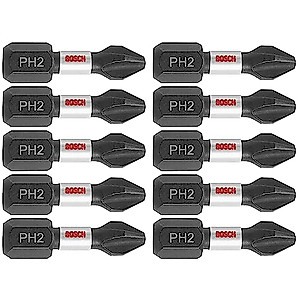 BOSCH ITPH21B 10-Pack 1 In. Phillips #2 Impact Tough Screwdriving Insert Bits