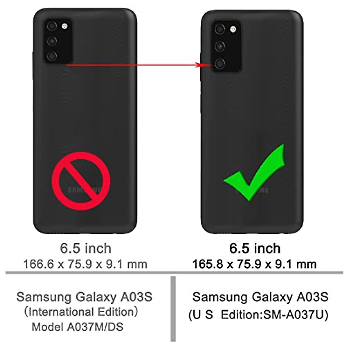 Osophter for Galaxy A03S Case,Samsung A03S Case with 2pcs Screen Protector Shock-Absorption Flexible TPU Rubber Protective Cell Phone Cover for Samsung Galaxy A03S US(Black)