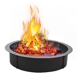 TELAM Outdoor Fire Pit Ring 45inch Fire Liner Wood Burning Firepits Campfire Ring Heavy Duty in/Above Ground Metal Fire Ring Kit Outdoor 45'' Outer 39'' Inner for BBQ Grill, Beach Camping
