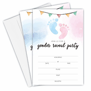 JCVUK Baby Shower Invitations, Baby Footprints Gender Reveal Invitation Cards With Envelopes(25 Pack), Baby Shower Decorations And Supplies For Boys Girls(YQK-A04)