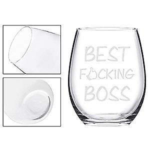 Waipfaru Boss Day Gift Stemless Wine Glass, Best Boss Wine Glass, Funny Gift Bosses Day Gift Christmas Gift Birthday Gift for Boss Manager Director Coworkers Employer Male Femal