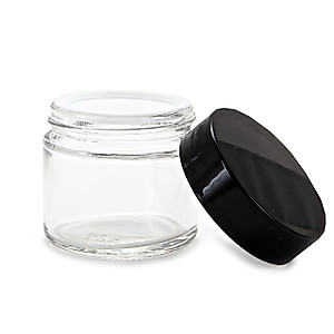Vivaplex, 12, Clear, 2 oz, Round Glass Jars, with Inner Liners and black Lids
