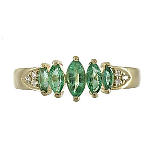 Gin & Grace 10K Yellow Gold Natural Zambian Emerald Ring with Natural Diamonds|Ethically, authentically & organically sourced Marquise-Cut Emerald hand-crafted jewelry for her | Emerald Ring