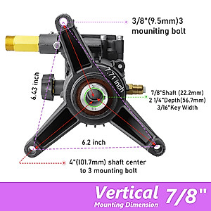 Vertical Pressure Washer Pump 7/8" Shaft Compatible with Homelite 308653052, 308653006, 308653054, 308653093 and more Max 3100 PSI 2.5 GPM Power Washer Pump