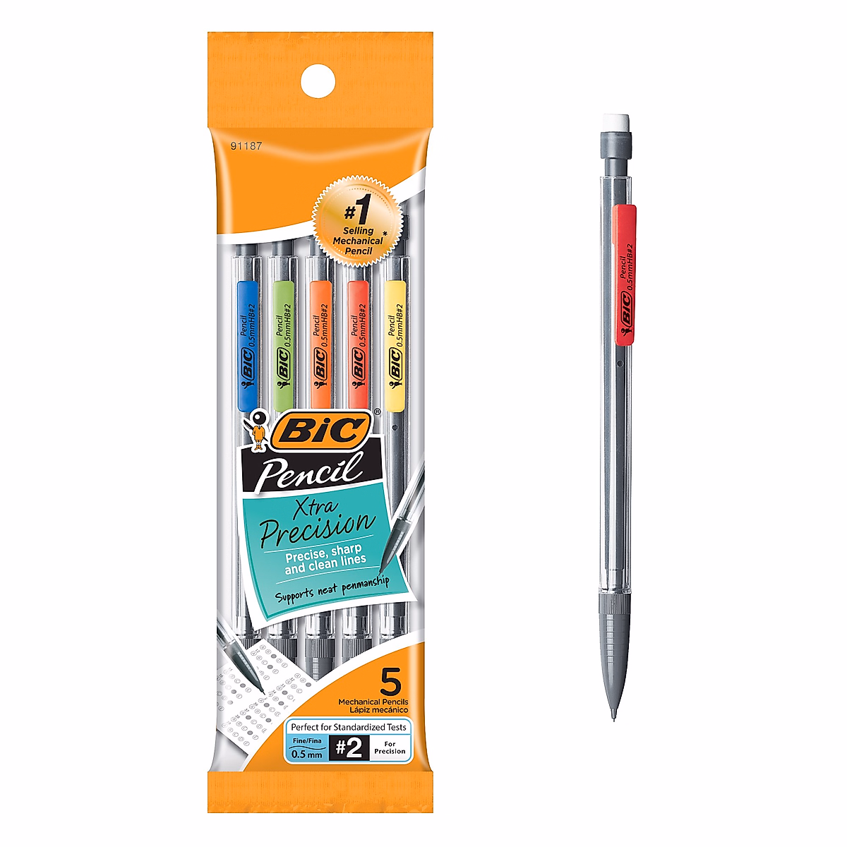 BIC Xtra-Precision Mechanical Pencil, Clear Barrel, Fine Point (0.5mm), 5-Count