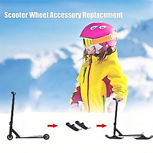 2Pcs/1 Set Snow Scooter Ski Sled, Snow Sled Ski Scooter Conversion Kit, Snow Sled Ski Scooter Kit, Fold Skate Board Outdoor Snow Scooter Sled Ski Attachment for Kids Ski Skate Board Sled Accessories