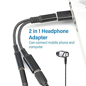 USB C to 3.5mm Headphone and Charger Adapter, 2 in 1 USB C to Aux Audio Dongle with PD 60W Fast Charge Cable Compatible with Google Pixel 5/4/3XL, Galaxy Note 10/10 Plus/20 Ultra/S21/S21+/S20FE/S21FE