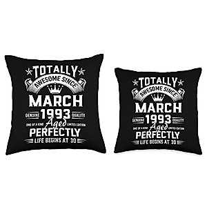 Birthday 365 Totally Awesome Since March 1993 30 Aged 30th Birthday Gifts Throw Pillow, 18x18, Multicolor